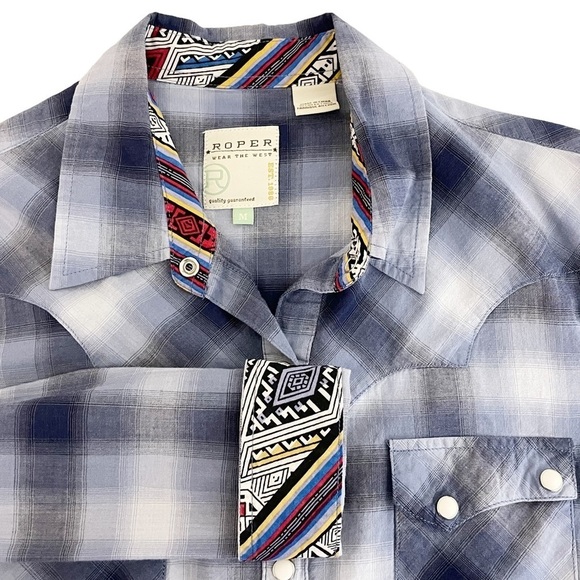 Roper | Tops | Roper Womens Pearl Snap Shirt M Blue Shadow Plaid ...